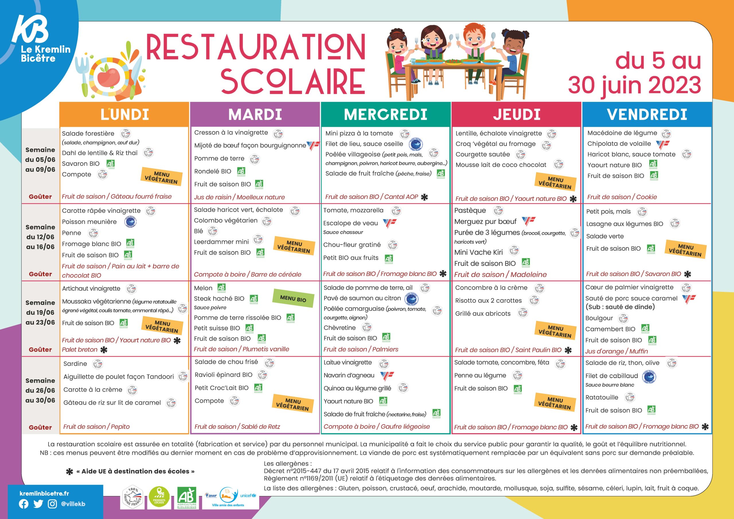 Menus des écoles - Kremlin-Bicêtre