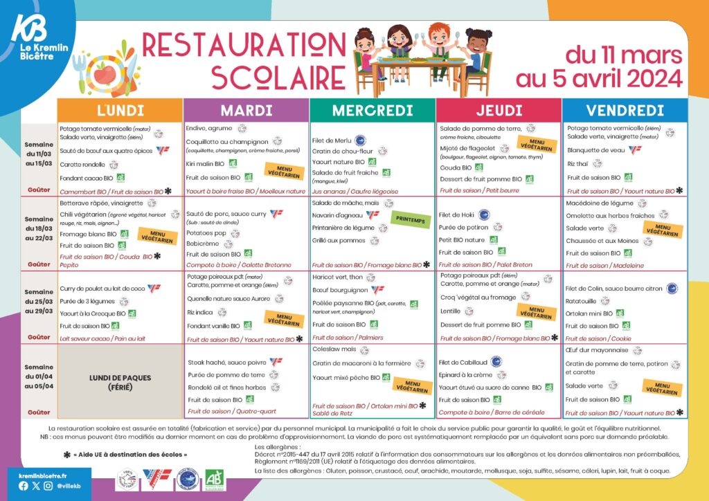 Menus des écoles - Kremlin-Bicêtre